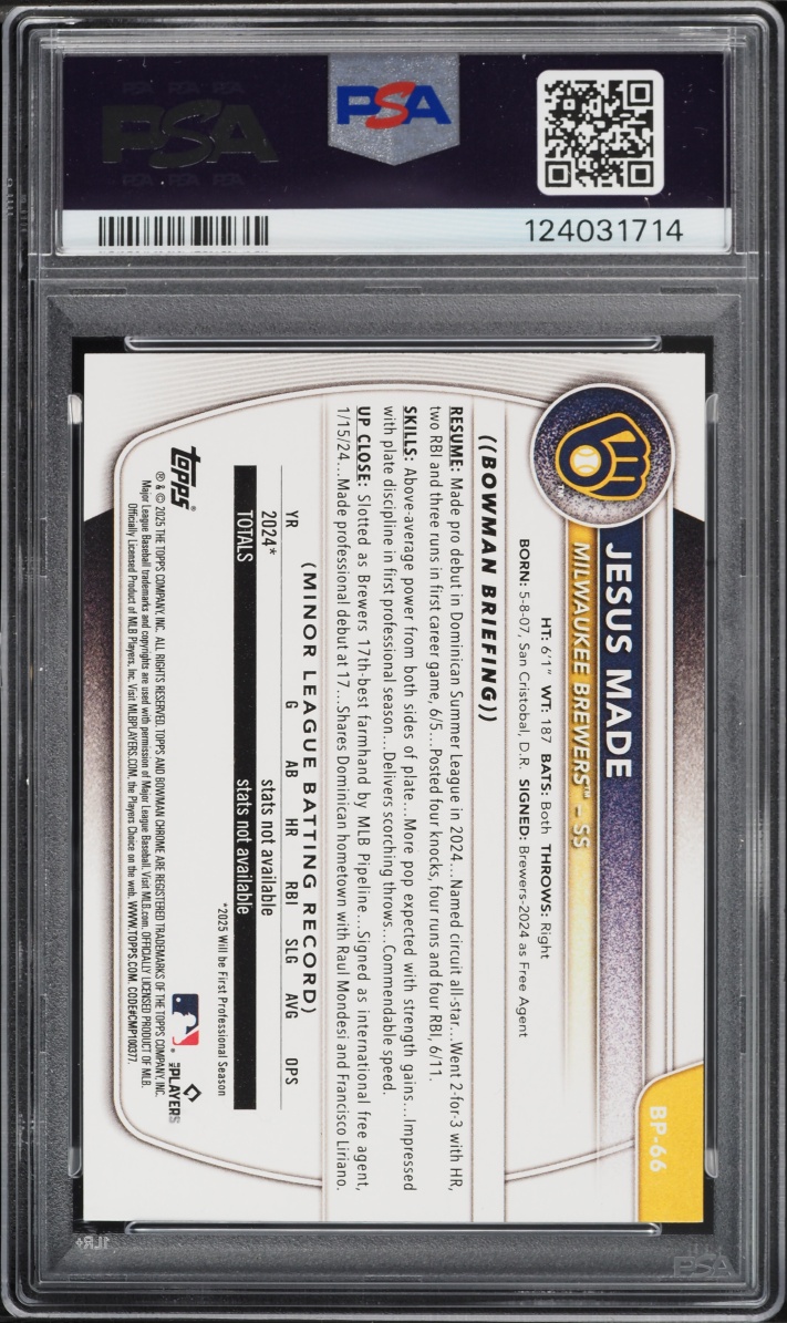 2025 Bowman Paper Jesus Made PROSPECT #BP-66 PSA 10 GEM MINT on ...