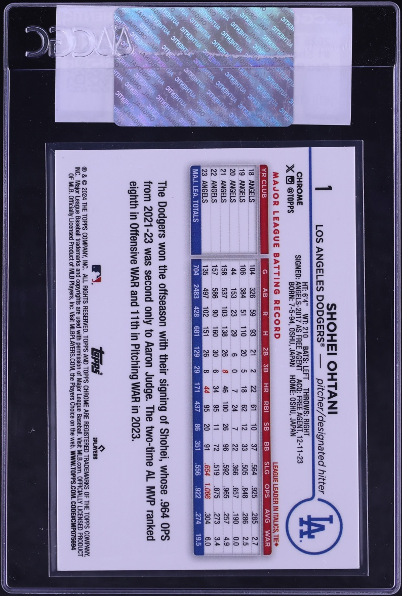 2025 Topps Chrome Red RayWave Refractor Shohei Ohtani 1/5 #1 CGC AUTH ...