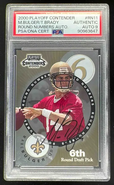 2000 Contenders Round Numbers Marc Bulger Tom Brady RC Dual Auto PSA ...